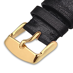 WOCCI 20mm Vintage Leather Watch Band for Men and Women, Gold Buckle (Black)