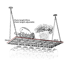 Iron Hanging Wine Glass Racks, Vineyard Chain Adjustable Ceiling Mounted Hanging Stemware Holder Wine Glass Hanger Wine Glass Organizer Rack J1028, PIBM, Black, 100cm