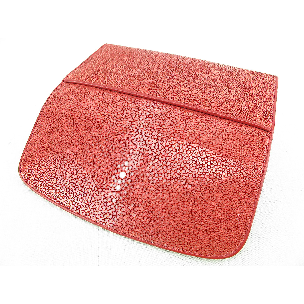 PELGIO Genuine Polished Stingray Skin Women's Trifold Clutch Wallet (Polished Black) (Black)