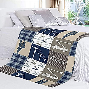 XOZOTY Personalized Lineman Plaid Patchwork Baby Blanket with Name Text Custom Newborns Infants Swaddling Blankets for Boys &Girls Shower Birthday Gift 30 X 40 inches