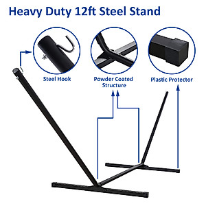 SUNCREAT Two Person Hammock with Stand Heavy Duty, Free Standing Hammocks Outdoors for 2 Person, Max 475lbs Capacity, Blue Stripes