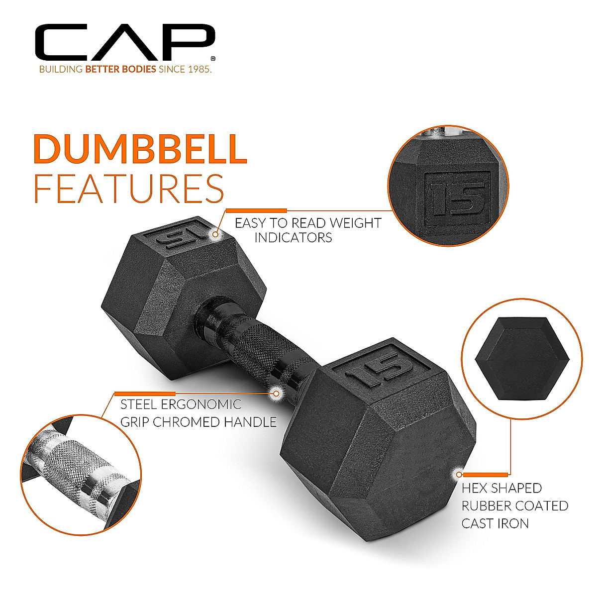 CAP Barbell 150lb dumbbell set with black handles and storage rack