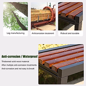 Garden Bench Park Slatted Seats Patio Loveseat, Outdoor Wooden Backless Porch Bench Metal Frame Chair, Lawn Front Porch Path Yard Decor Deck Furniture for 2-3 Person Seat, For Hospital/School/Plaza