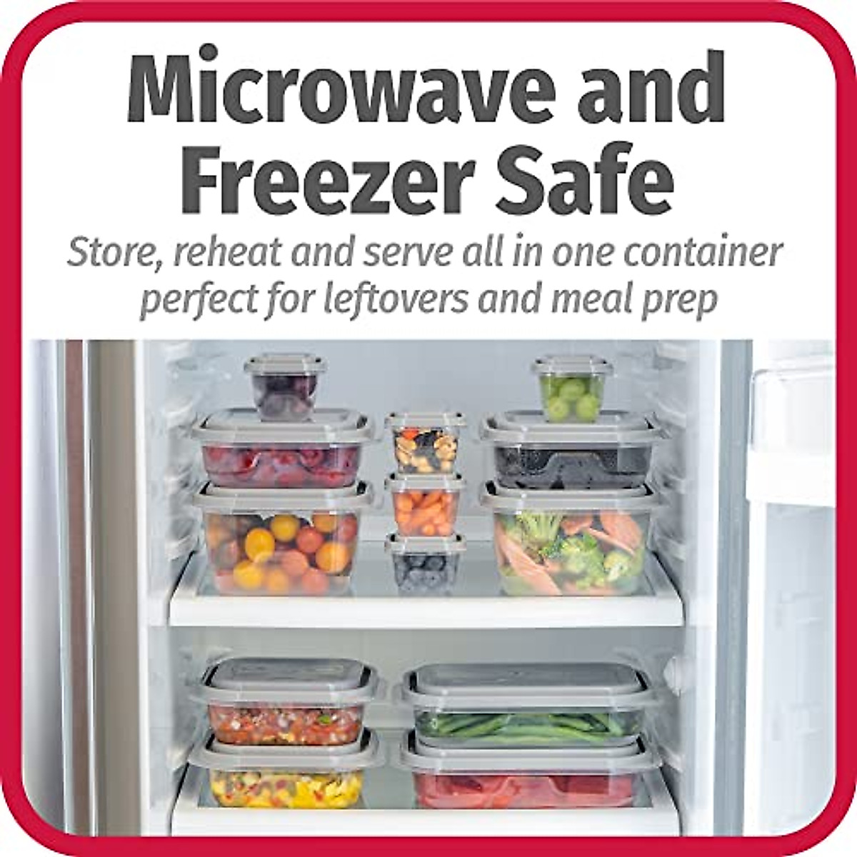 GoodCook EveryWare Set of 17 BPA-Free Plastic Food Storage Containers with Lids (34 Pieces Total), Clear/Grey