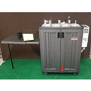 Concession Sinks Standard Propane 3 Compartment with Removable Accessory Shelf, Soap Dispenser and New! 3" Caster Wheel Base by Concession Sinks