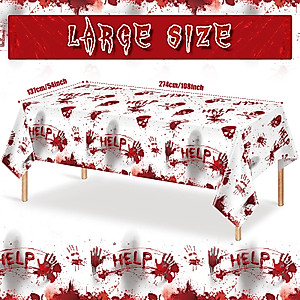 3Pcs Halloween Bloody Handprint Tablecloth Decorations, Plastic Handprints Shadowy Bloody Skull Table Cover Backdrop Banner for Halloween Vampire Zombie Horror Party Supplies,54 x108 inches