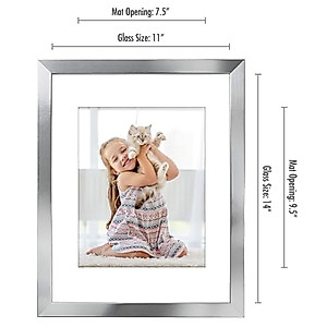 Americanflat 11x14 Picture Frame with Polished Crystal-Clear Glass - Use as 8x10 Frame with Mat or 11x14 Frame Without Mat - Signature Collection - Photo Frame for Wall Display - Silver
