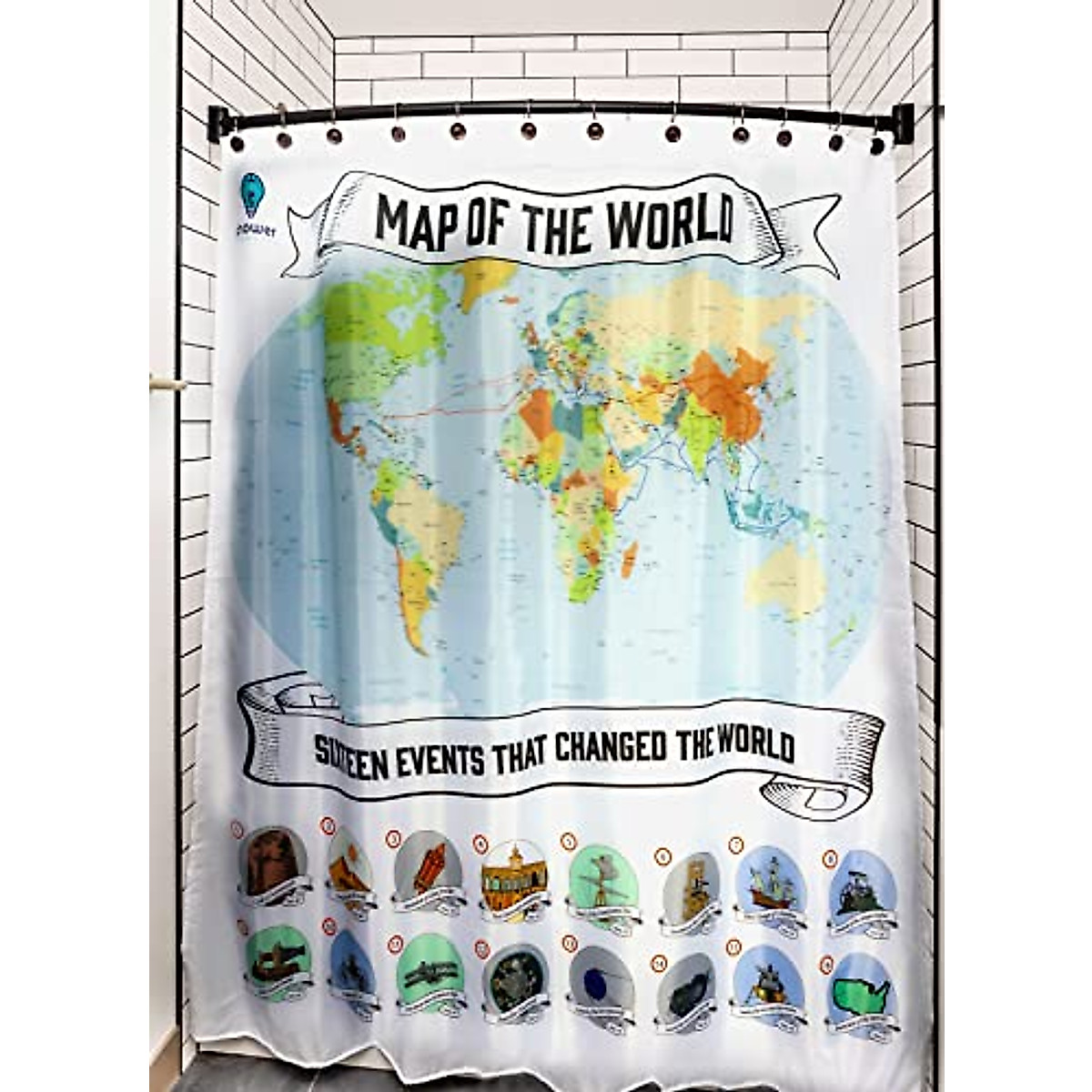 Shower Thoughts World Map Shower Curtain - Water Resistant, Machine Washable, Polyester Fabric White 72''x72''