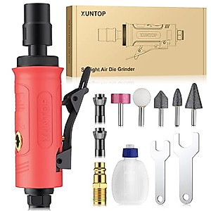 XUNTOP 25000Rpm Pneumatic Straight Die Grinder with After-Exhaust,Straight Die Grinder with Empty Oil Bottle and 1/4" 1/8"Collets Widely Used in Polishing,Edge Smoothing,Deburring
