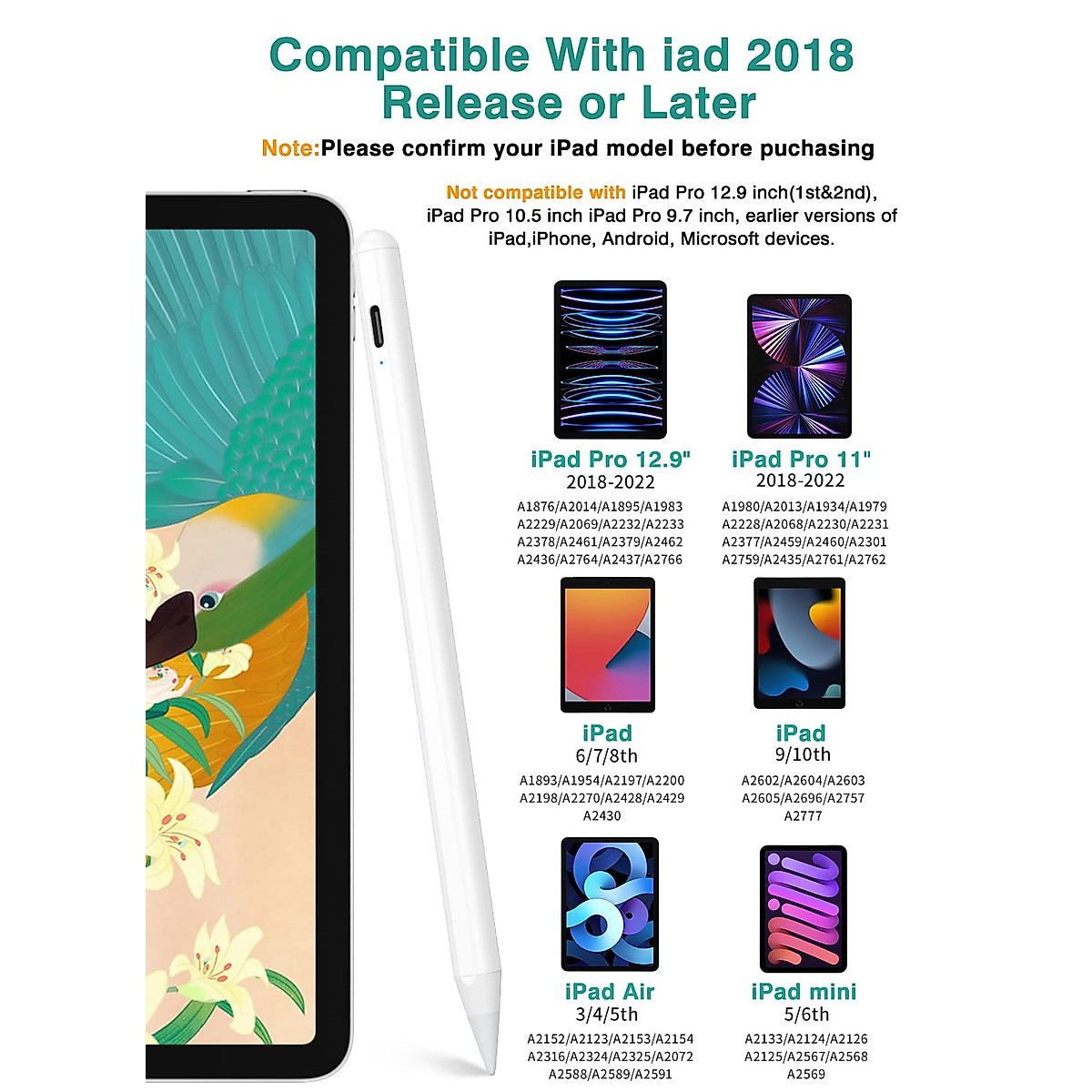 Stylus Pen for iPad, 10 Min Fast Charge Apple iPad 10th Generation Pencil Work for Apple iPad Pro 11/12.9", iPad 6-10, iPad Air 3-5, iPad Mini 5/6