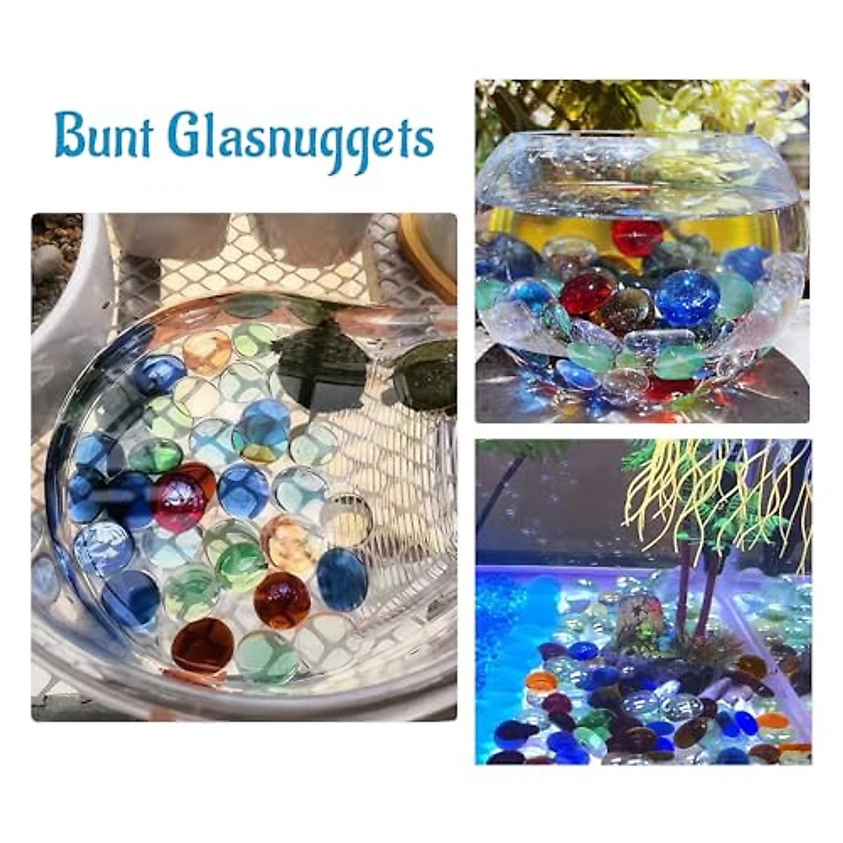 ABSOFINE Glass Gems, 900g Blended Fire Glass Beads,Colour Glass Stones Flat Bottom Beads for Home Decorative Art Craft Vase Filler(About 200 PCS)