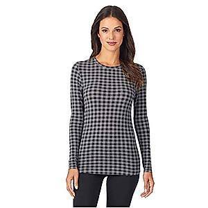 Cuddl Duds Womens Softwear with Stretch Long Sleeve Crew Neck Top (Tonal Buffalo Check,X-Large)