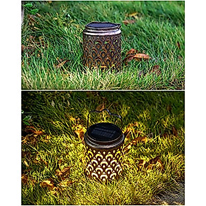 Solar Lanterns Hanging Outdoor Solar Lights with Handle,Waterproof Decorative Garden Light Metal Warm White Landscape Lighting for Garden Patio Courtyard Lawn for Yard Tree Fence Brown