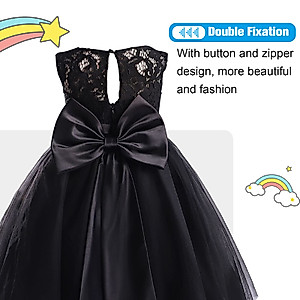 TENTIDE Baby Girls Party Flower Holiday Formal Pageant Dress Sleeveless Ruffle Lace Back A-line Bow Tulle Dress 0-24M (Black, 6-12M)