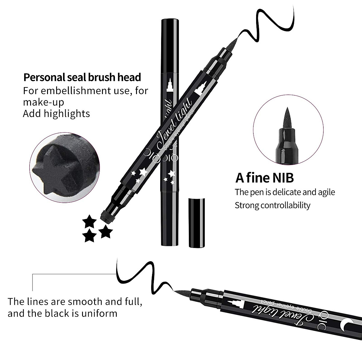 Jutoe 1Pcs Dual Ended Eyeliner Stamp,Waterproof Liquid Eyeliner With Heart Seal Stamp,Long Lasting Seal Eyeliner Pen For Makeup,Eye Decoration Eye Liner Makeup Tool Black No smudge (02# Heart)