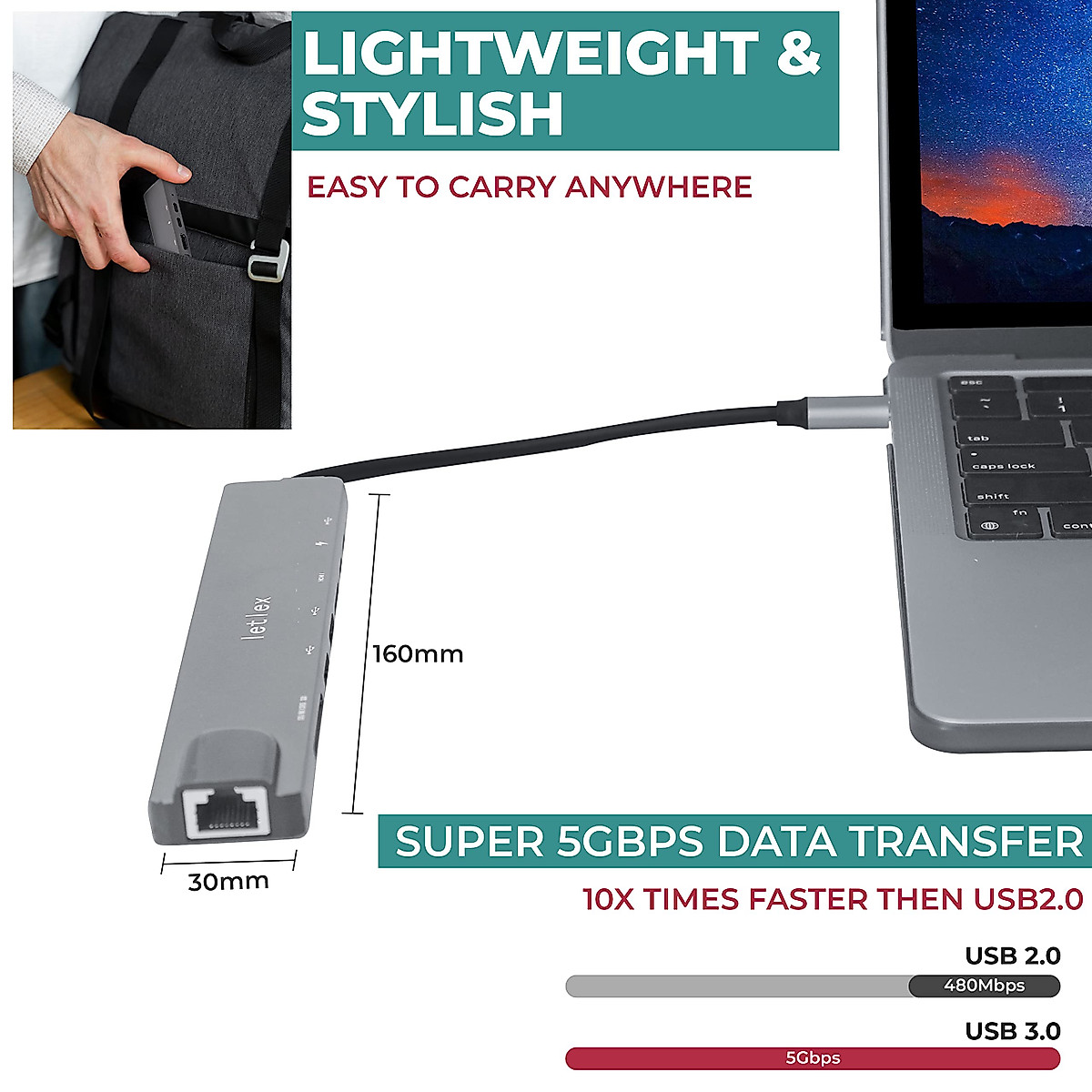 USB C Hub Docking Station, USB C Adapter with 4K HDMI, 1* USB 3.0, 1* USB 2.0, TF/SD Reader, Ethernet, 90W Power Delivery Compatible with MacBook Pro, Surface Pro, iPad Pro and Other Type C Devices