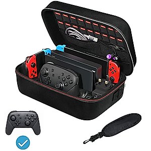 Deluxe Travel Carrying Case for Nintendo Switch / Switch Lite, Sturdy Hard Shell Carrying Bag for Storage Switch Console, Dock, Pro Controller, Accessories with Shoulder Strap 18 Game Cards Slot
