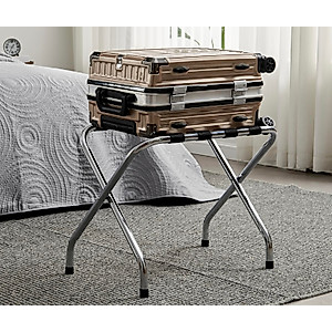 Folding Luggage Rack for Guests - Luggage Rack for Guest Room with Metal Foldable Stand Nylon Belts & Rubber Feet for Stability, Heavy Duty Suitcase Stand for Suitcases, Must Have for Hotel & Bedroom
