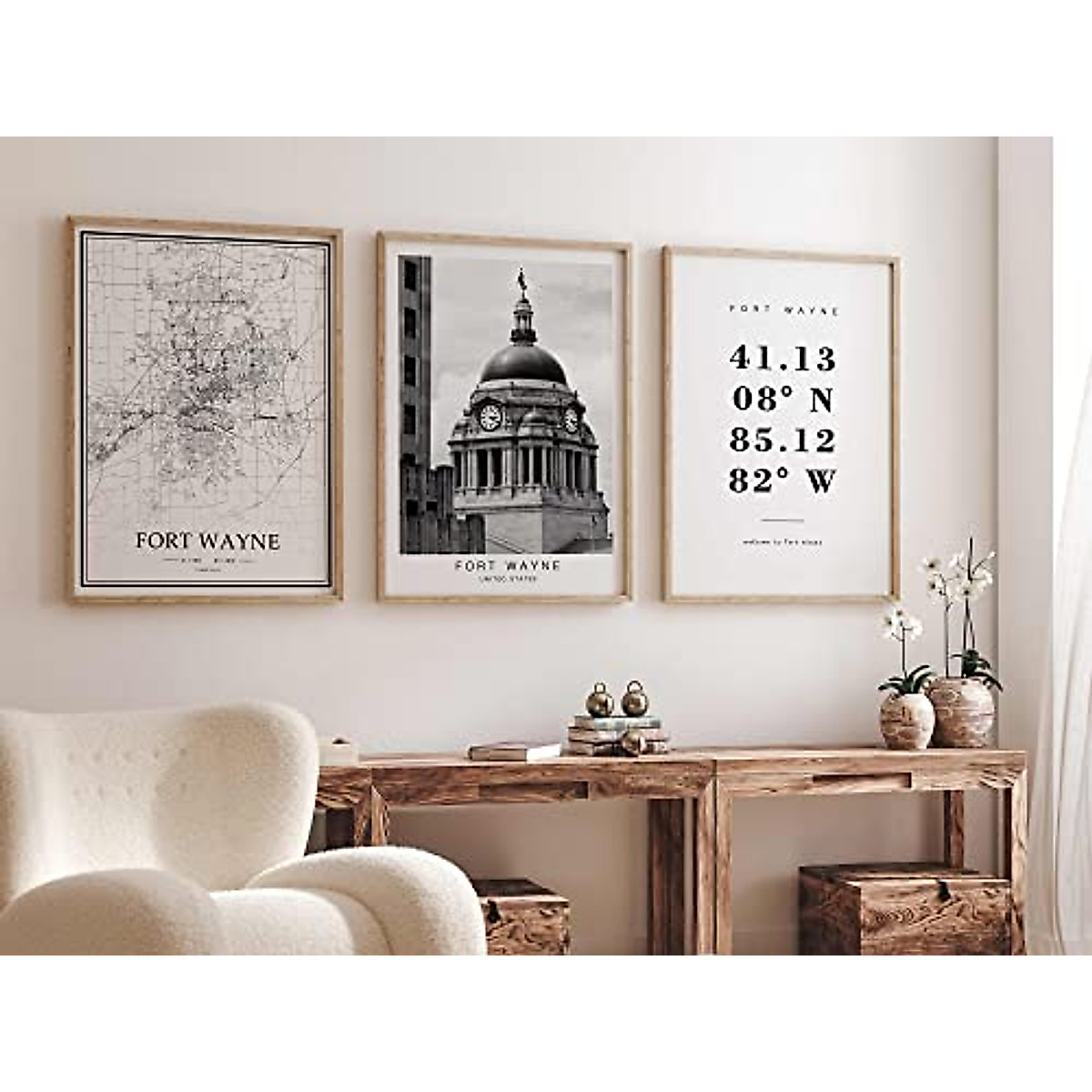 Dear Mapper Fort Wayne United States View Abstract Road Modern Map Art Minimalist Painting Black and White Canvas Line Art Print Poster Art Line Paintings Home Decor (Set of 3 Unframed) (16x24inch)