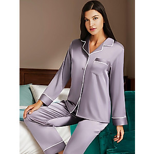 Lonxu Womens Silk Satin Pajamas Set Gray S
