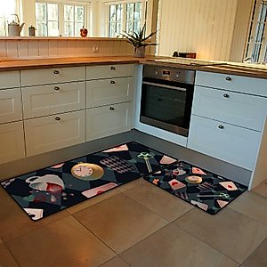 Kitchen Rugs and Mats Set of 2 Pieces Anti Fatigue Standing Mat Wonderland Floating Decoration Non Slip Washable Comfort Flooring Carpet Runner for Kitchen Home