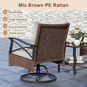 Tangkula Outdoor Swivel Rocking Chairs Set, 360 Degree Patio Cushioned Rocker Chairs with 2-Tier Tempered Glass Side Table, for Garden, Poolside, Backyard