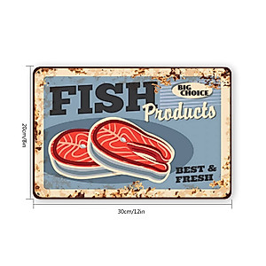 XYHX Iron Sheet Painting-Salmon Fish Rusty Metal Plate (1)(1)-Metal Tin Sign Retro Home Kitchen Office Garden Garage Wall Decor Tin Plaque 8x12inch zs