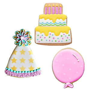 Birthday Cookie Cutters 3-Pc. Set Made in USA by Ann Clark, Birthday Cake, Birthday Hat, Balloon