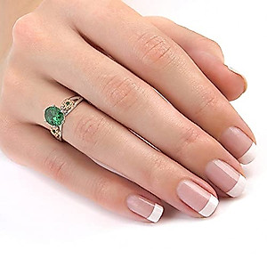 1 1/9 CT Oval Shape Simulated Green Emerald Floral Wedding Engagement Ring in 14K White Gold Plated 925 Sterling Silver (1.10 Ctttw) Ring Size - 12