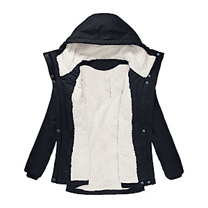 Women's Winter Fleece Lined Parka Coat Outwear Winter Long Hooded Fur Lined Trench Coat Puffer Down Jacket Overcoat (Navy-01, XL)