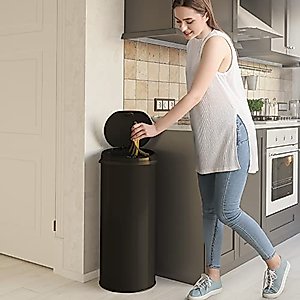 iTouchless 13 Gallon Automatic Trash Can with Odor Control System – Black Round Kitchen Sensor Garbage Bin for Kitchen or Office & AC Power Adapter for Automatic Sensor Trash Cans