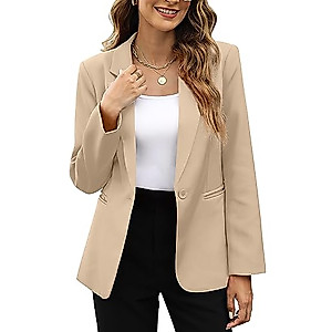 Sucolan Open Front Blazer for Women Business Causal Suit Jackets Fitted Long Sleeve Blazer Jackets Khaki M