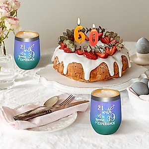 60th Birthday Gifts for Women - 60th Birthday Wine Tumbler for Women, 12oz Insulated Wine Tumbler with Lid and Straw, Great Birthday Gifts for Anniversary Decorations (Glitter Violet Ombre)…