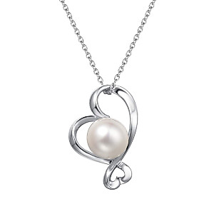 FANCIME June Birthstone Genuine Freshwater Pearl Heart Necklace 9-10mm Sterling Silver Single Pearl Pendant Cultured Pearl Gifts Fine Jewelry for Women 16”+2” Extender