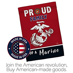 Breeze Decor Proud Family Garden Flag Set Wood Dowel Armed Forces Marine Corps USMC Semper Fi United State American Military Veteran Retire Official House Yard Gift Double-Sided, Made in USA