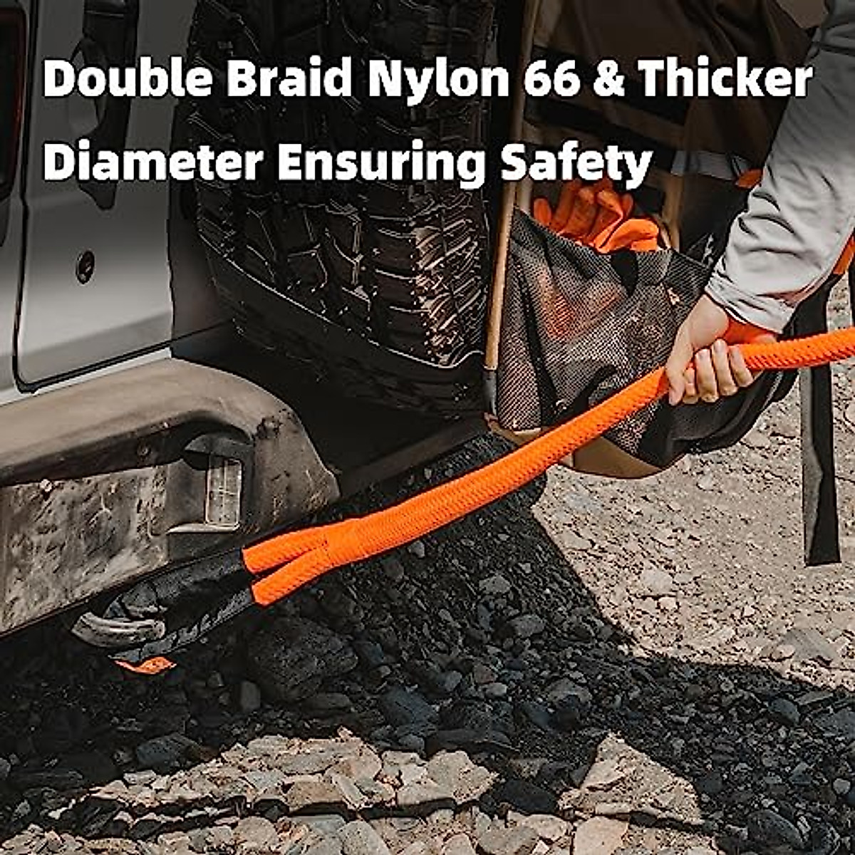 ALL-TOP Kinetic Recovery Rope, 48000 Lbs (1in x 30ft Orange) Extreme Duty 30% Elasticity Energy Snatch Strap for 4x4 Offroad Vehicle