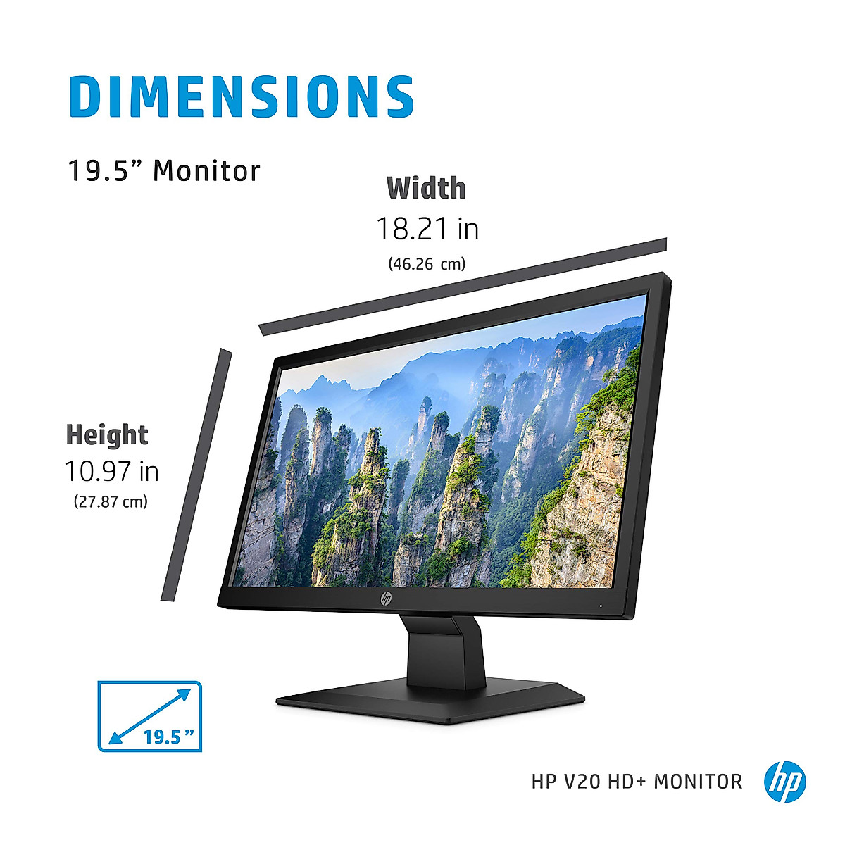HP V20 HD+ Monitor | 19.5-inch Diagonal HD+ Computer Monitor with TN Panel and Blue Light Settings | HP Monitor with Tiltable Screen HDMI and VGA Port | (1H848AA#ABA) (Renewed)