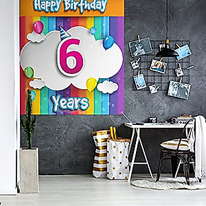 Happy 6th Birthday Backdrop Banner Decor Colorful - Rainbow Balloons Cloud Happy 6 Years Old Birthday Party Theme Decorations for Girls or Boys Supplies
