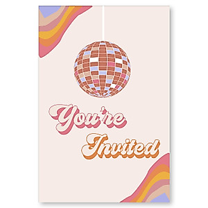 Soiceu Vintage Disco Party Invitations with Envelopes Set of 20 Boho Disco Dance Birthday Party Invites Fill in Blank
