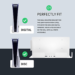 PS5 Wall Mount Kit, PS5 Wall Mount with Playstation 5 Controller Holder,Headphone hook and PS5 remote control storage box - PS5 Accessories Kit (NOT for PS5 Slim)