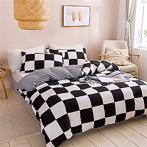 Black and White Plaid Duvet Cover Set Full Size, Reversible Geometric Grid Bedding Quilt Cover for Boys Teens Adults Room Decor, Soft Lattice Checkerd Comforter Cover with 2 Pillowcases, No Filler