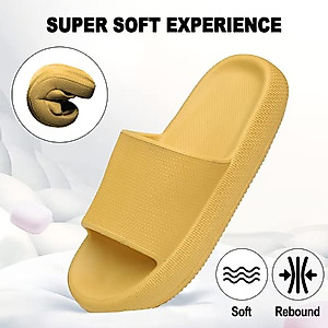 Geweo Cloud Slippers for Women Men Thicken Sole Pillow Cushion Slides Super Comfy Soft Memory Foam Slides Non Slip House Shower Slides Sandals Plastic Yellow Slides Unisex 8-9Women/7-8Men