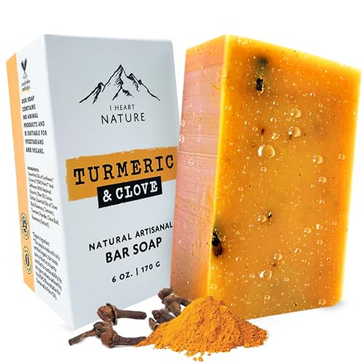 Organic Turmeric Soap with Clove Bud (Large 6 Ounce) - Long Lasting Rich Creamy Lather - Face & Body Wash Bar - Bright Beautiful Natural Glowing Skin