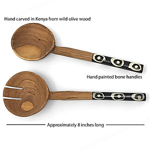 Hand Carved Olive Wood Petite Salad Servers with Bone Handles