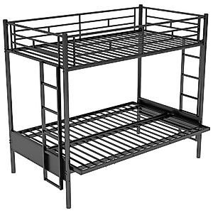 SOFTSEA Twin Over Full Metal Bunk Bed Industrial Style Twin Over Futon Bunk Bed for Kids (Futon Bunk)