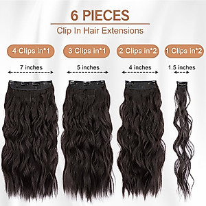 Flvaco Clip in Hair Extensions for Women - 20 Inch Long Wavy Brown Extensions, 6PCS Dark Brown Hairpieces that Blend Naturally with Your Real Hair (20 Inch, Dark Brown)