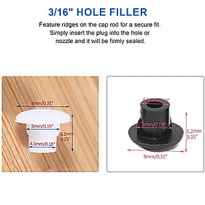 BOPOREAE 300Pcs 5mm(3/16Inch) Plastic Hole Plugs Black Screw Cap Drilling Covers Round Button Plugs for Cabinet Cupboard Shelves License Plate Furniture Hardware