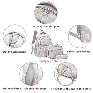 Armbq 3Pcs Daisy Printed Kids Backpack Girls School Bookbag Set Elementary Students Daypack with Lunch Bag