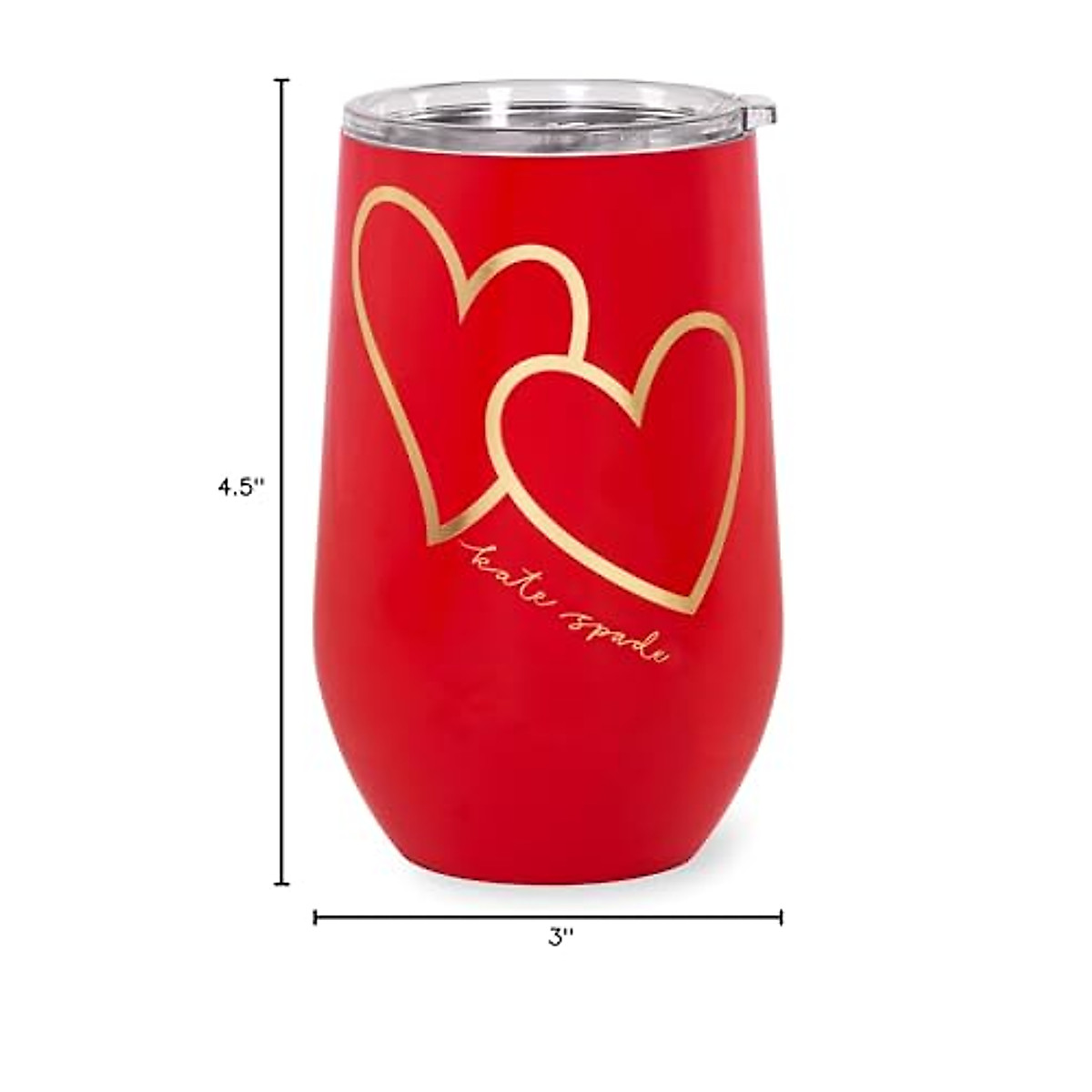 kate spade new york Insulated Stainless Steel Wine Tumbler, 16 Ounce Double Wall Tumbler, Stemless Travel Cup with Lid (Brushstroke Hearts)