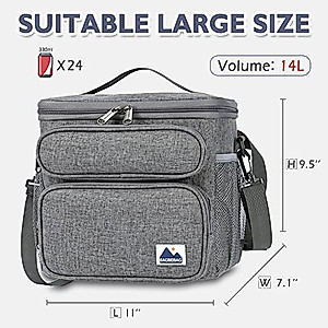BAGBEBAG Lunch Bag for Men Women, Insulated Lunch Bag Women Man, Adult Lunch Box for Men Women, Large Lunch Bag for Office Work Picnic, Leak Resistant Cooler Bag, 24-Can,14L (Gray)